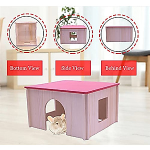 HERCOCCI Guinea Pig Wooden House, Play & Chew - Small Animal Hideout Hut with Window Habitat for Guinea Pig Chinchilla Hedgehog Gerbil Hamster Rat (Red)