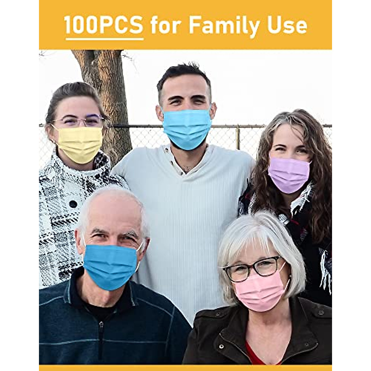 TeNice Masks Disposable 100 Pack, Individually Wrapped Colorful 4 Ply Face Mask for Adults Extra Protection, ASTM Level 3 Medical Grade with 10 Vibrant Colors