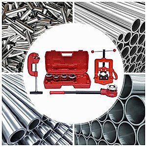 ZAWAYINE Handheld Pipe Threader Ratchet Kit W/5 Stock Dies Set, Portable Manual Ratcheting BSPT Pipe Threading Tool Set, Portable Pipe Die Set 3/8",1/2",3/4",1",1-1/4"