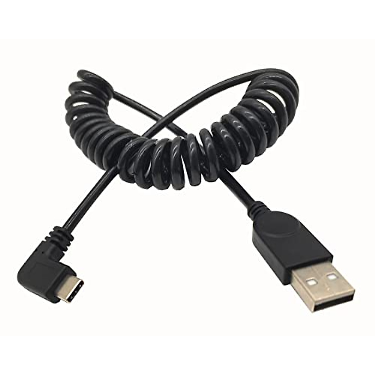 Traovien Coiled USB C Cable, USB 2.0 A to 90 Degree USB Type C 3A Spring Charge Cable, Stretched 0.6-5FT for Car Charger Galaxy S8 S9, Moto Z, More (USB A Male to C Male)