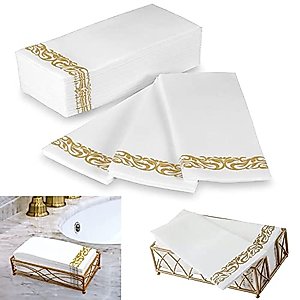 Esmartlife100 Disposable Hand Towels,guest towels disposable,Soft and Absorbent Line-Feel Dinner Napkin for Kitchen Bathroom,Parties,Dinners or Events(Gold)