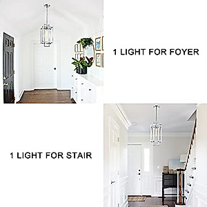 BUNKOS 1-Light Lantern Pendant Light in Chrome Finish, Geometric Hanging Light Fixture, 8" Farmhouse Chandelier for Kitchen Island Foyer Hallway, Adjustable Height, T10 Bulb Included