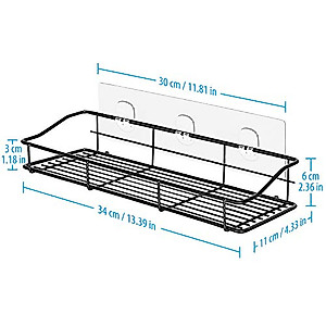ODesign Adhesive Bathroom Shelf Shower Caddy with Hooks Razor Bath Sponge Holder Kitchen Storage Organizer Spice Rack Wall Mount No Drilling Rustproof Stainless Steel Black - 2 Tier