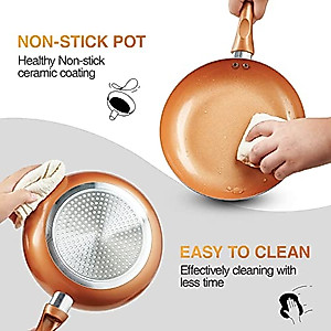 M MELENTA Pots and Pans Set Ultra Nonstick, Pre-Installed 11pcs Cookware Set Copper with Ceramic Coating, Stay cool handle & Nylon Kitchen Utensils, Gas/Induction Compatible, 100% PFOA Free