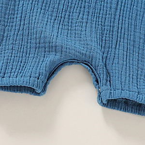 Happy Town Infant Baby Girl Boy Jumpsuit Cotton Linen Romper Short Sleeve One-Piece Bodysuit Infant Summer Clothes Outfits (Blue, 6-12 Months)