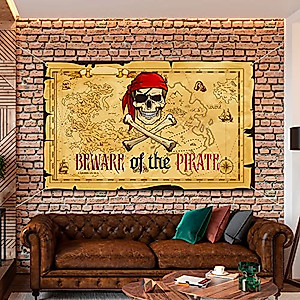 Pirate Party Photography Backdrop Pirate Treasure Map Backdrop Background Pirate Nautical Theme Wall Hanging Tapestry Decoration for Kids Pirate Birthday Party Photo Booth Props Supplies