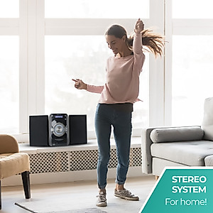 Philco Mini Stereo Shelf Systems CD Player with Digital FM Radio, Bluetooth Streaming, Remote Control in Black | LCD Display | 3.5mm Headphone Jack | MP3 & AUX Port Compatible | USB Playback