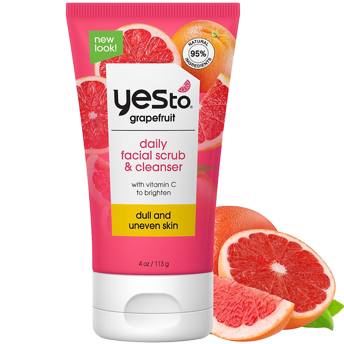 Yes To Grapefruit Daily Facial Scrub & Cleanser, Exfoliating & Restoring Cleanser That Enhances Skins Radiance, With Antioxidants, Lemon Balm Extract, & Vitamin C, Natural, Vegan & Cruelty Free, 4 Oz