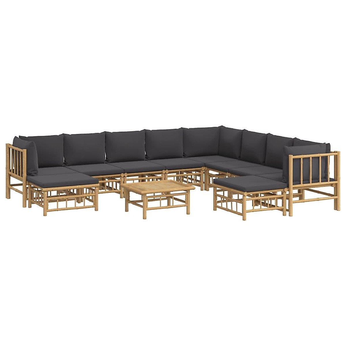 CUMYZO 11 Piece Patio Lounge Set with Dark Gray Cushions Bamboo 94.05kg/206.91lb
