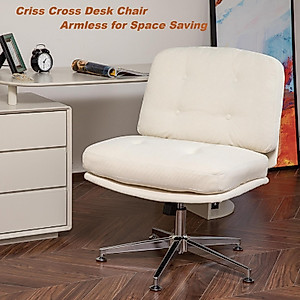 Okeysen Criss Cross Desk Chair No Wheels, Height Adjustable Armless Office Desk Chair, Swivel Accent Chair, Wide Comfy Reading Chairs, Modern Cross Legged Sitting Chair for Living Room, Bedroom