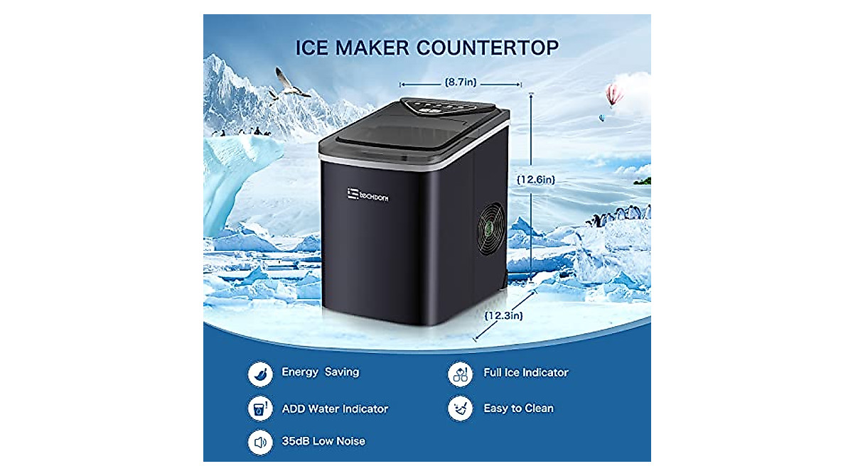Techdorm Ice Maker Machine for Countertop - Fast Bullet Ice in 8 Min