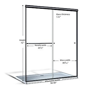 SUNNY SHOWER Glass Door Semi Frameless Sliding Glass Shower Door, 1/4&quot; Clear Glass Doors for Bathroom, Black Finish 58.5-60 in.W x 72 in.H