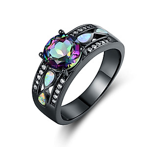 Barzel Black Rhodium Plated Created Black Opal Ring for Women, Sizes 5-10