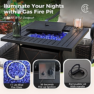 MIXPATIO Patio Furniture Set with Fire Pit Table, 5 Pcs Metal Outdoor Conversation Set, 4 Single Chairs with 5.75" Extra Thick Cushion and 28" Fire Pit Table for Backyard Deck, Beige