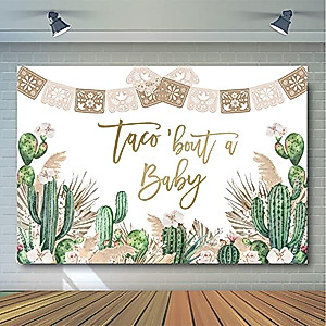 Avezano Taco 'Bout A Baby Shower Backdrop Boho Fiesta Baby Shower Party Decoration Photography Background Cactus Taco Pampas Grass Gender Neutral Baby Shower Backdrops Photoshoot (7x5ft)