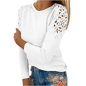 Fall Shirts for Women 2023 Trendy Round Neck Long Sleeves Blouse Tops V Neck Button Down Casual Floral Print Tunic Shirt, 1 White, XL