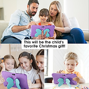 SGIN Tablet for Kids, 10 Inch Android 12 Kids Tablet with Kids Case, 2GB RAM 64GB ROM, 5000mAh, 1280 * 800 Display, Dual Camera, WiFi, Educational Games, Blue Butterfly Handle