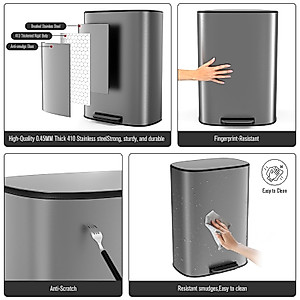 Ufurpie Thickened Stainless Steel Trash Can 13 Gallon with Foot Pedal, Oval Large Trash Can with Soft Close Lid, Garbage Can with 30 Garbage Bags for Kitchen, Bathroom, Commercial, Home, Office