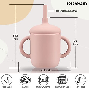 Mintlyfe Baby Trainer Cup, Silicone Training Cup with Handles Lid and Straw, BPA-Free, Unbreakable, Spill Proof and Non-Slip Handles Sippy Cup for Toddlers, 5 oz (Blush)