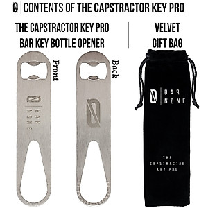 BAR NONE The Capstractor Key Pro | Bottle Cap Opener Bar Key Beer Speed Bartender Church Key, Stainless
