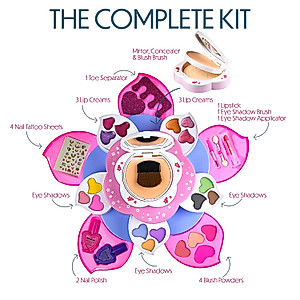 Toysical Kids Makeup Kit for Girl - Flower Shaped Makeup for Kids, Washable Non Toxic Makeup Kit for Girls with Mirror - Birthday and Christmas Make up Kit for Girls Age 6-12