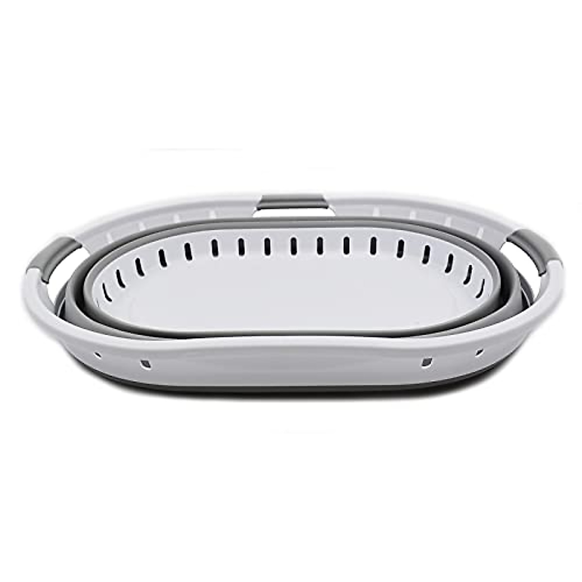 SAMMART 44L Collapsible Plastic Laundry Basket - Foldable Pop Up Storage Container/Organizer - Space Saving Hamper/Basket (1, White/Grey)