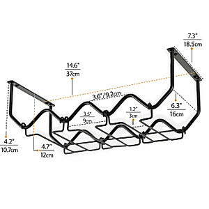 Wallniture Piccola Under Cabinet Wine Rack & Glasses Holder Kitchen Organization with 4 Bottle Organizer Metal Black