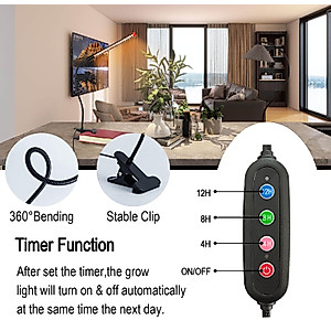 JINHONGTO 2024 Upgraded Plant Light, 1000 Lumen Clip On Grow Light 1-Head with 4/8/12H Timer Function, Grow Lights for Indoor Plants Full Spectrum, Bright Plant Growing Lamp with 42PCS White Red LEDs