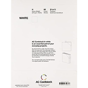 8.5 x 11-inch White AC Cardstock Pack by American Crafts | Includes 60 sheets of heavy weight, textured white cardstock