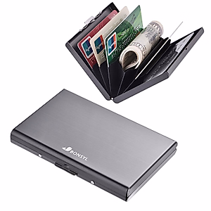 BONSYL® RFID Slim Metal Credit Card Holder Wallet for Ladies and Men,Credit Card Caes for Against Electronic Pickpockets & Identity Theft.(6 Slots-Black)