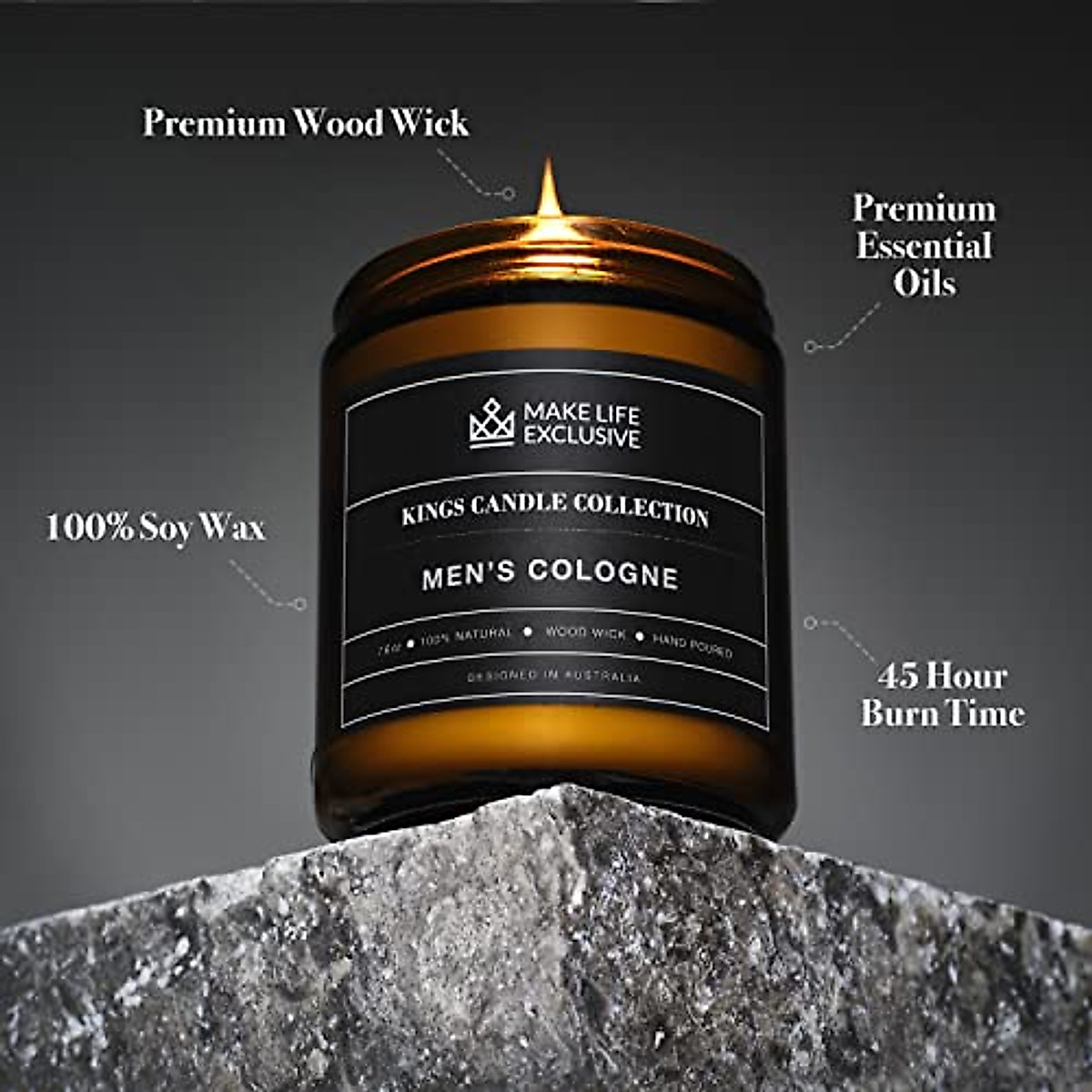 Scented Candles for Men | Men's Cologne, Amber Sandalwood Scent | Wood Wick, Long Lasting, Masculine Scents | Natural Soy Jar Candle for Home, Mancave & Bacehlor Pad | The Perfect Mens Gift