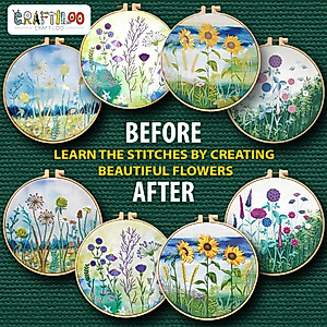 CRAFTILOO Embroidery kit for Beginners Cross Stitch for Beginners Needlepoint Kits for Adults Embroidery Kits Beginner Embroidery kit for Adults 4 Flowers