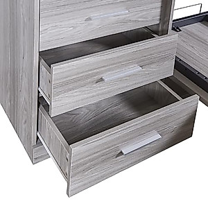 Prohon Twin Vertical Shelf Size Chest with Storage Shelves and Drawers, Saving Wall Canbe Folded into a Cabinet, Strong Wood Slat Support, Versatile Murphy Small Spaces Design Platform Bed, Gray