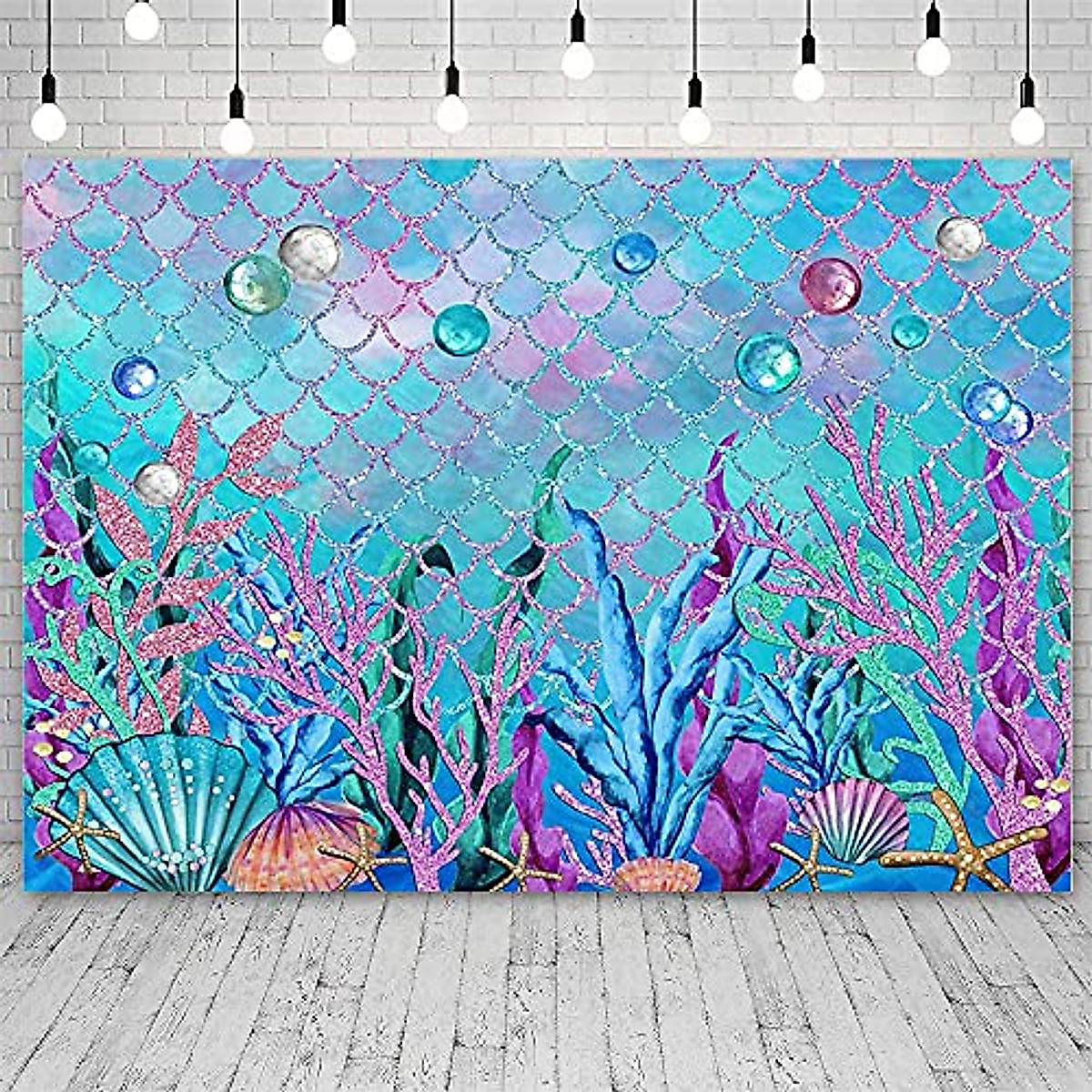 ABLIN 7x5ft Under The Sea Backdrop for Photoshoot Purple Corals Pearls Photography Background Little Mermaid Party Decorations for Girls Photo Shoot Props Cake Table Banner