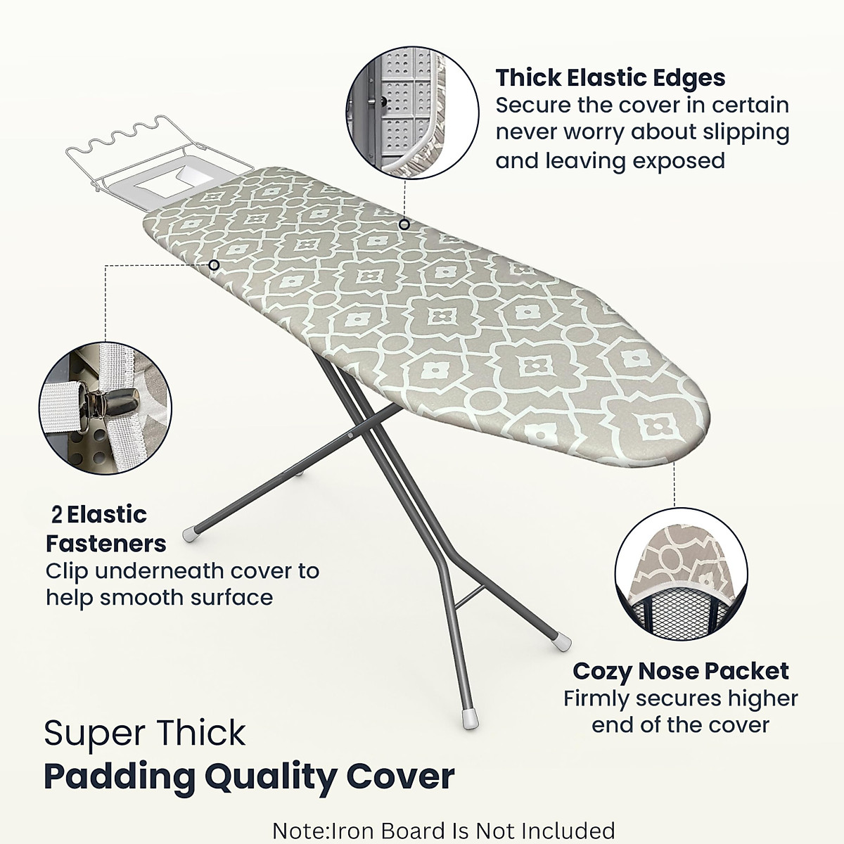 UniSimp Ironing Board Cover and Pad 18x54- Extra Thick Natural Cotton, Scorch and Stain-Resistant Iron Board Cover, Extra Large Iron Board Cover with Metal Fasteners Heavy Duty Heatproof Elastic Edge