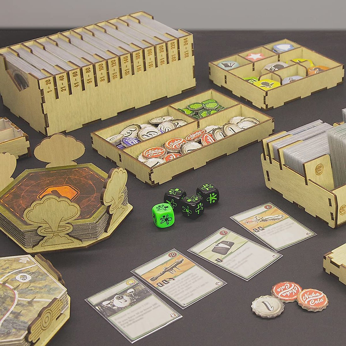 SMONEX Organizer Box Compatible with Fallout New California Board Game and Fallout Atomic Bonds Expansions - Insert Fits The Original Box - Board Game Organizer with Engraved Design