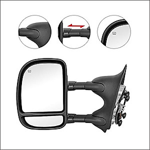 Perfit Zone Power Heated Without Signal Lamp Textured Black Towing Tow Telescoping Extendable Foldable Side View Dual Glass Mirrors Pair Set Fits 1999-2007 F-250 F-350 F-450 F-550 Superduty