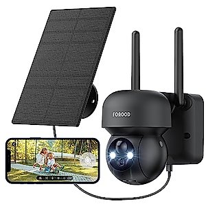FOAOOD 2K Security Camera Wireless Outdoor, Sloar Camera for Home Security Outside, APP Controls 360° Full Coverage, Color Night Vision, Human Detection, IP65 Waterproof, 2.4G WiFi Connection