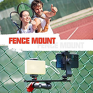 Cell Phone Fence Mount - Tennis Camera Fence Mount, Phone Camera Holder Accessories for Gopro, Phone, Mevo Start for Tennis & Pickleball Training, Softball, Baseball, with Recording While Charging