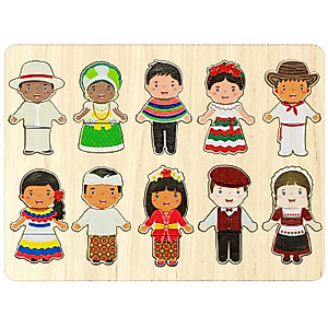 Wooden Multicultural Puzzles for Kids Interchangeable Dress Up Diversity Wood Peg Puzzles Preschool World Puzzles