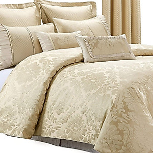 sheetsnthings Jacquard Queen Size Comforter Set- 12PC Bed in a Bag Includes Sara (Beige) Duvet Cover Set, Down Alternative Comforter, Bed Sheets