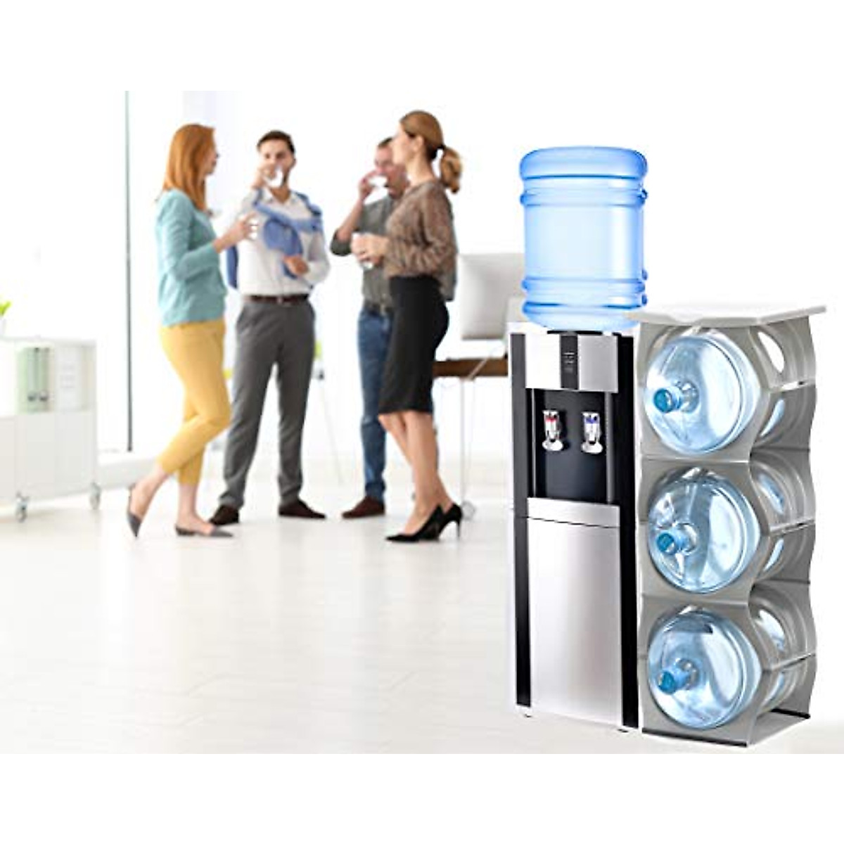 Stackable Water Bottle Storage Rack Best Water Jugs 5 Gallon Organizer. Jug Holder for Kitchen, Cabinet and Office Organizing. Reinforced Polypropylene (3 Plus Shelf, Black)