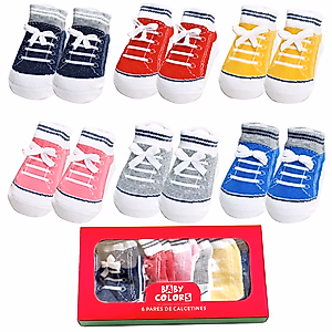 Zumou Baby Infant Anti Slip Non Skid Boys Sports Sneaker Shoe Socks 6 Pairs (0-6 Months, Colorful 6 Pairs)