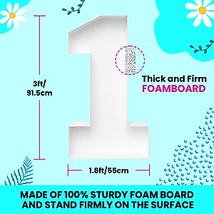 3ft Mosaic Numbers for Balloons Frame Light Up Large Cardboard Numbers Marquee Numbers Pre-Cut Kit Number 1 Balloon Frame Cut-out Extra Large Foam Board First Birthday Backdrop 1st Birthday Party