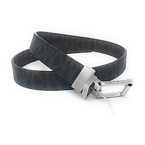 Michael Kors Logo Reversible Belt With Silver Buckle,Black/Brown,Large