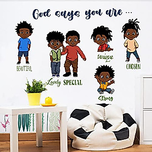 Yovkky Black Boys God Says You are Inspirational Wall Decals Stickers, Religious African American Positive Nursery Decor, Home Baby Kids Room Decorations Motivational Afro Bedroom Playroom Art Gift