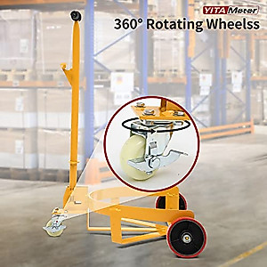 YITAMOTOR 55 Gallon Drum Dolly, 1200lbs Capacity Drum Cart, Oil Drum Cart with Bung Wrench Handle and Poly-on-Steel Wheels, Keg Dolly, Low Profile, Yellow