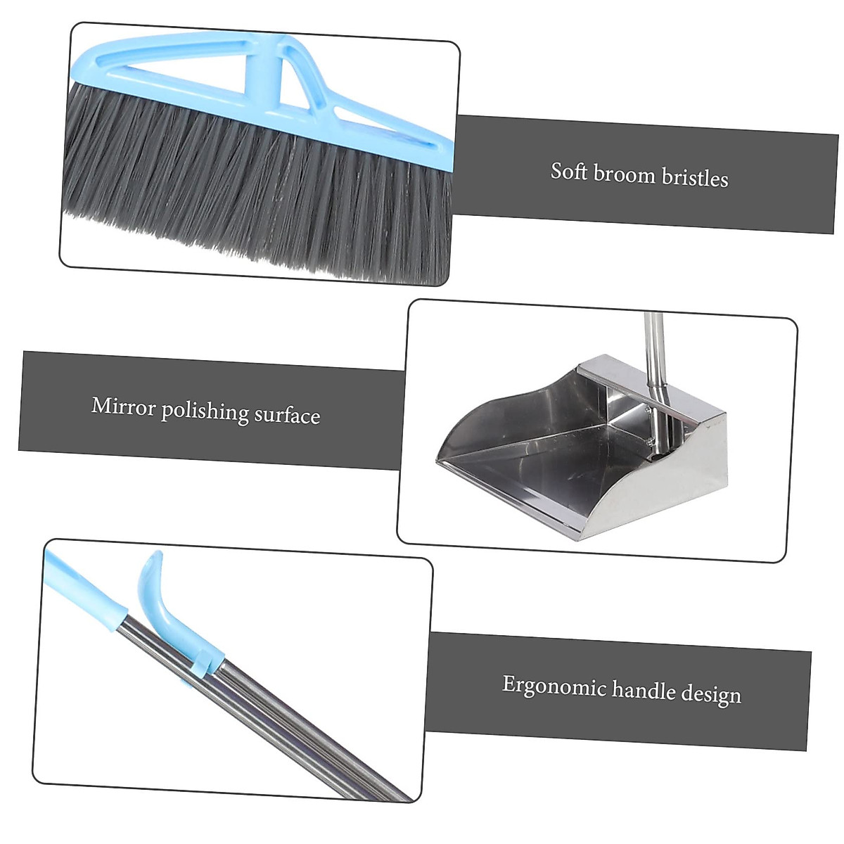 Cabilock 2 Sets Stainless Steel Trash Shovel Dustpan Broom Kit Broom Dustpan Garbage Sweeping Tool Pet Poop Tray Cleaning Dustpan Kit Office Household Stainless Steel + Plastic Floor Brush