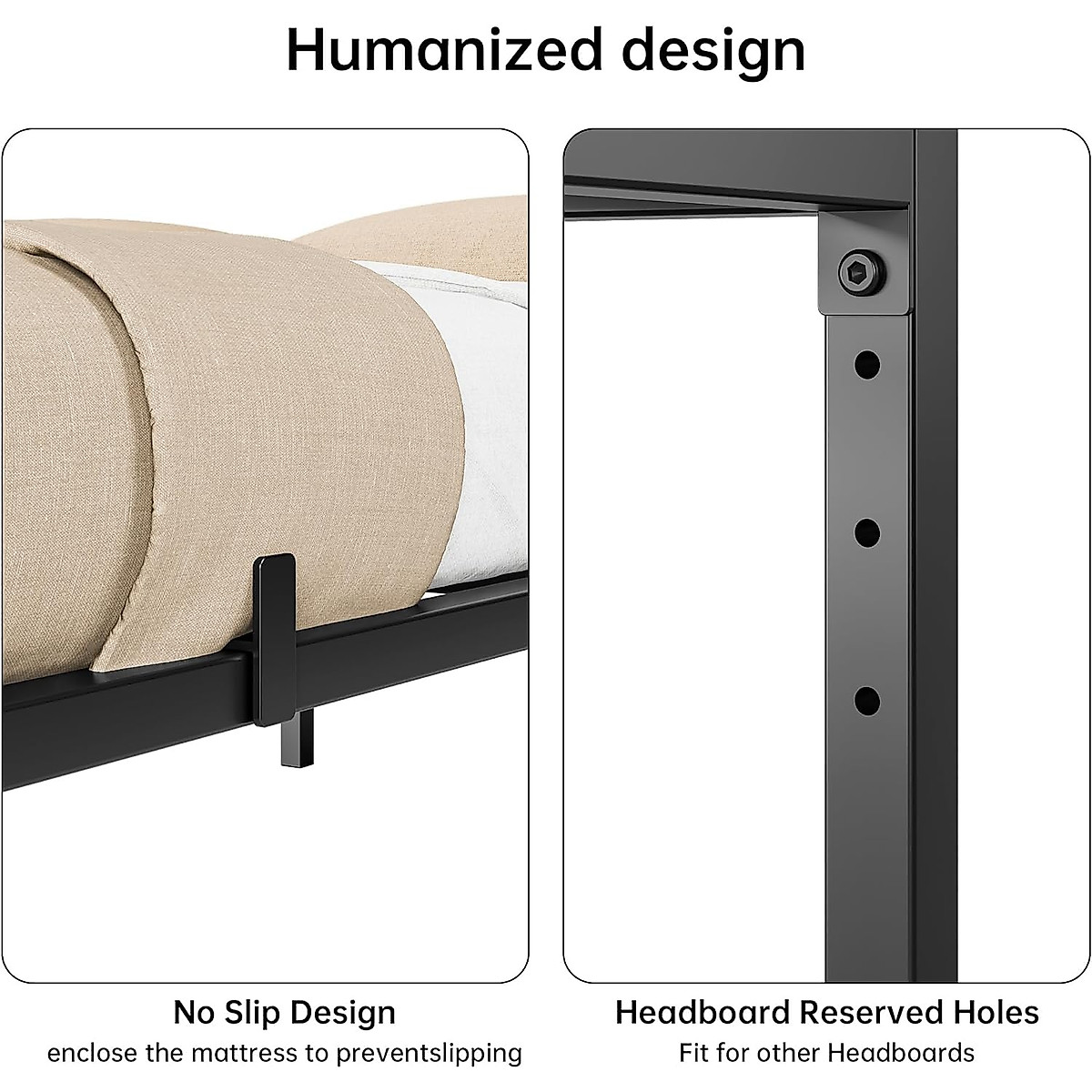 SUNNYFURN Full Size Metal Bed Frame, 14 Inch Heavy Duty Full Bed Frame with Storage Space Under Bed, Mattress Foundation and No Box Spring Needed, Noise Free, Black, Full Size