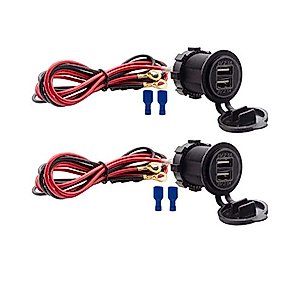 Dual USB Charger Socket Waterproof Power Outlet 12V/24V 2.1A & 2.1A for Car Boat Marine RV Mobile Blue LED